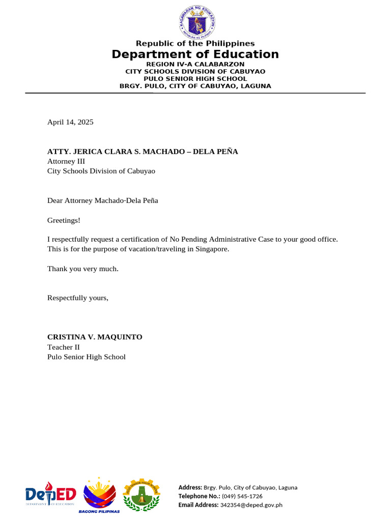 Request for Certification of No Pending Case | PDF