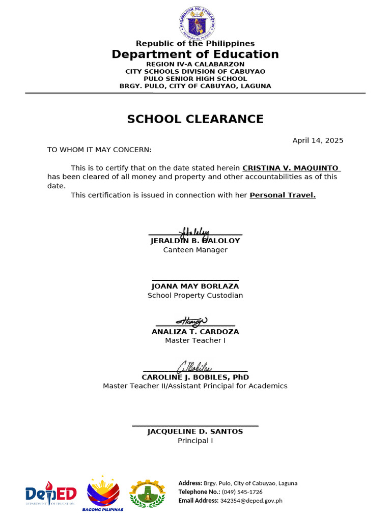 School Clearnce-NEW ASSIGN | PDF