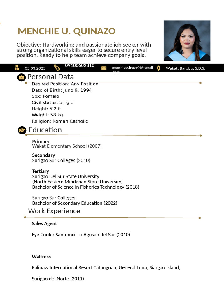 Menchie Quinazo's Resume Summary | PDF