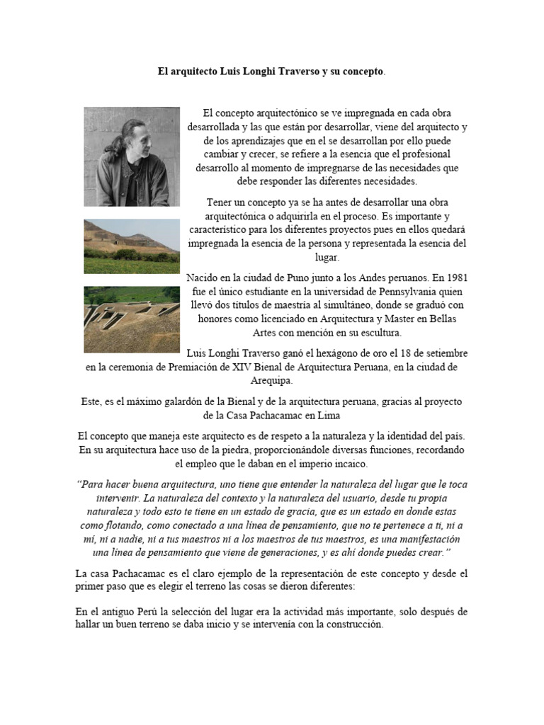 El Arquitecto Luis Longhi Traverso y Su Concepto.. | PDF | Perú ...