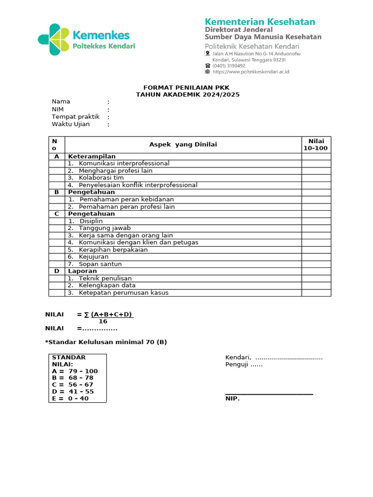 FORMAT PENILAIAN Dan Format Laporan PKK RPL 2025 | PDF