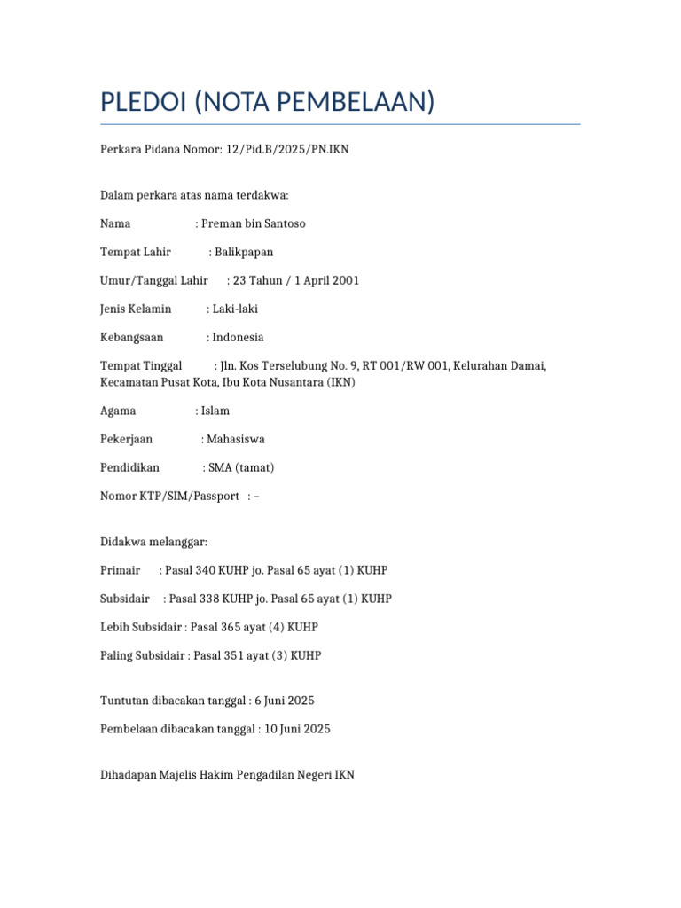 Pledoi Preman Santoso | PDF