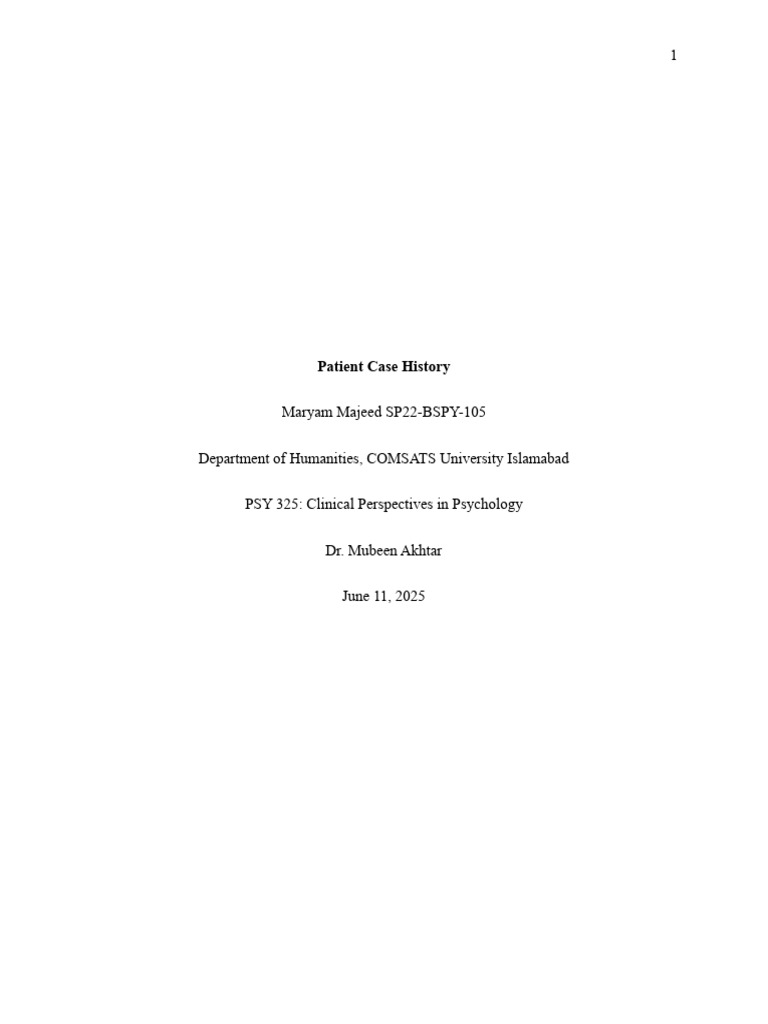Patient Case History Final | PDF | Major Depressive Disorder | Mental ...
