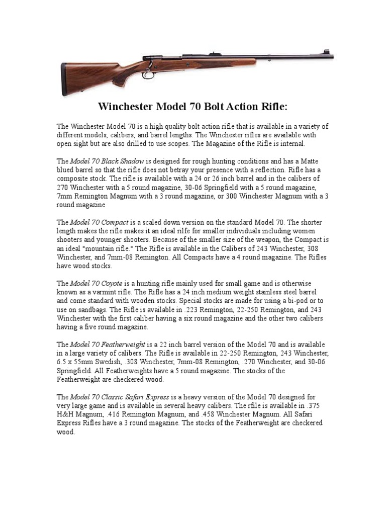 Winch Ester Model 70 Bolt Action Rifle | PDF | Rifle | Magazine (Firearms)