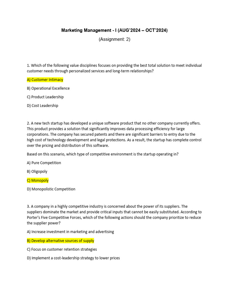 Marketing Management Assignment Insights | PDF | Monopoly | Market ...