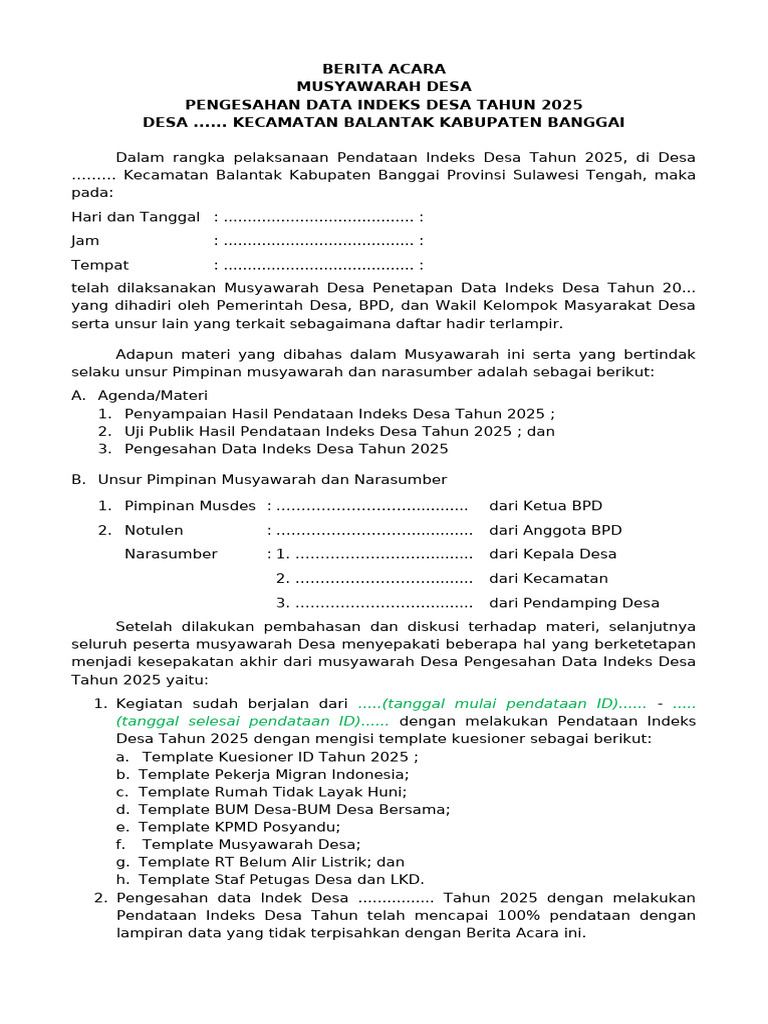 BA. Musdes Pengesahan Data Indeks Desa | PDF