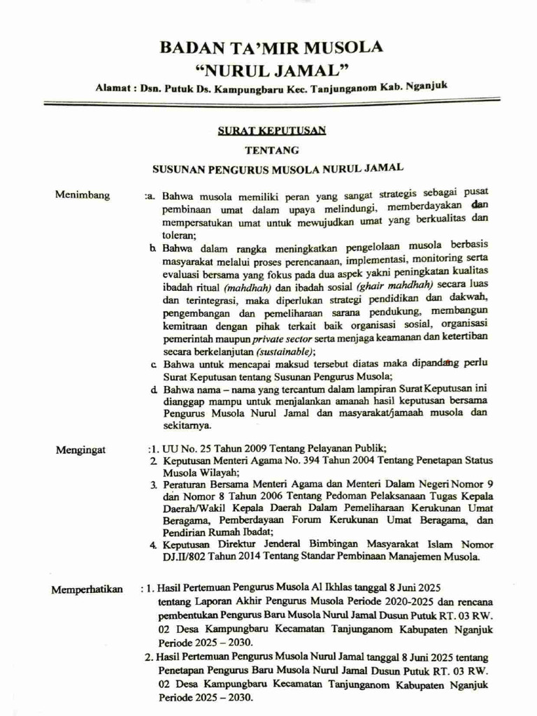 Surat Pembentukan Pengurus Musholla | PDF