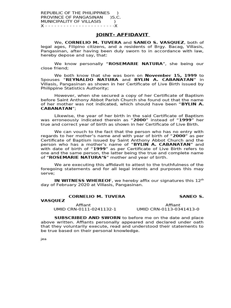 Joint Affidavit of SUPPLEMENTAL2020 | PDF | Affidavit | Legal Procedure