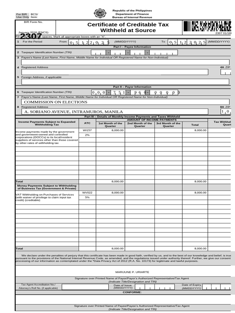 2307 For Election May 12 2025 Eday 2025 | PDF | Value Added Tax | Taxes