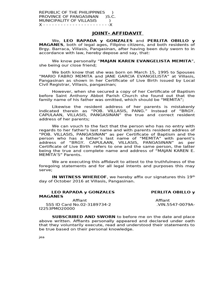 Joint Affidavit of DiscrepancyOMMITED Abbot4 | PDF | Affidavit | Government
