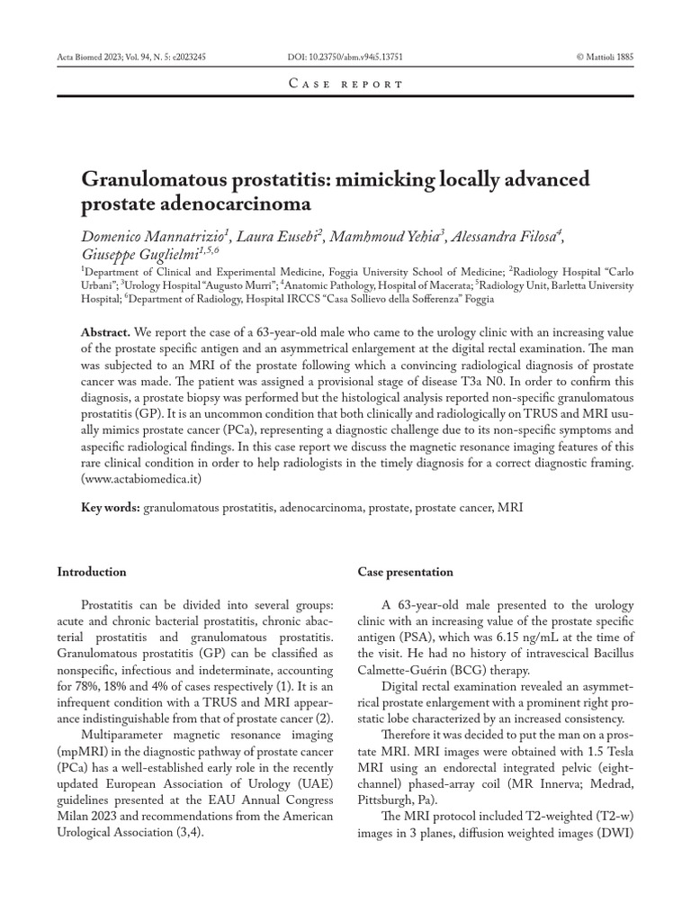 Granulomatous Prostatitis - Mimicking Locally Advanced | PDF | Magnetic ...