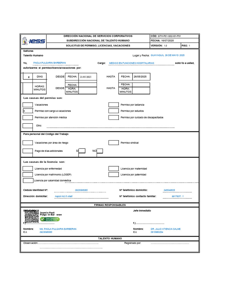 Formulario Solicitud Permiso 25 05 2025 Signed | PDF