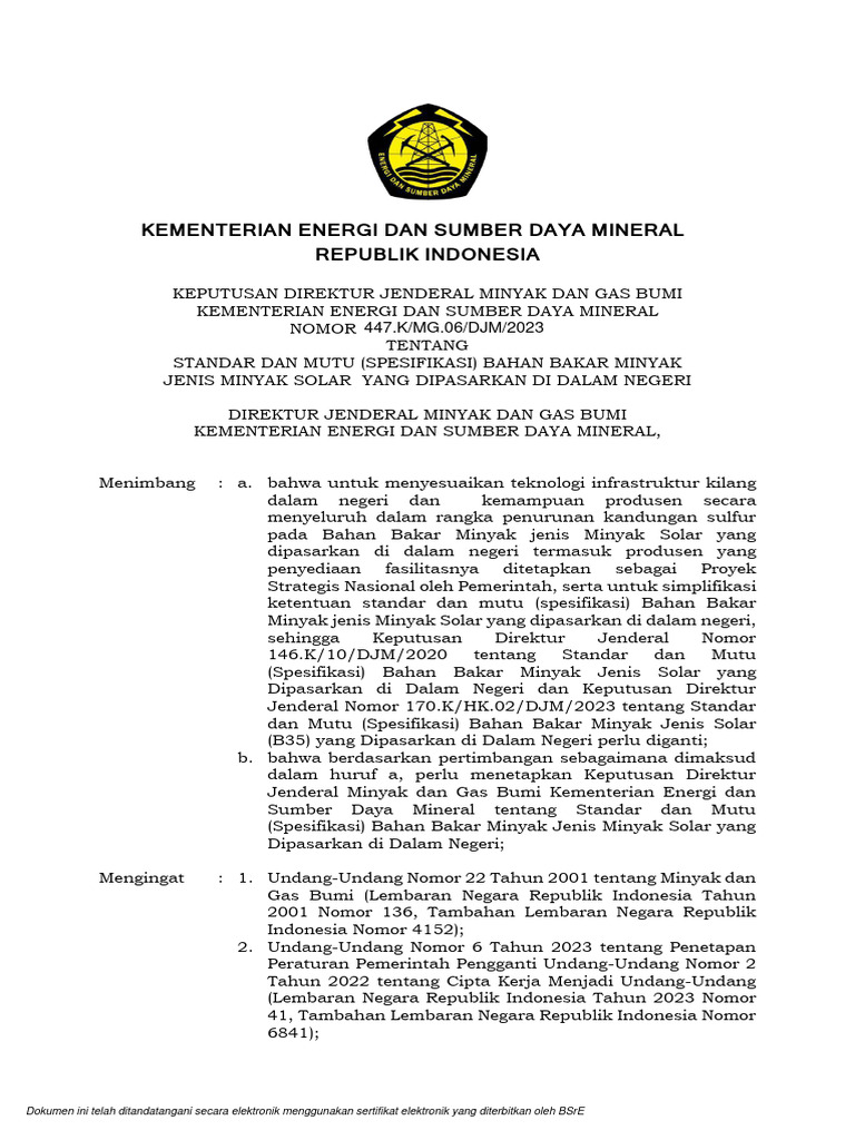 Standar Minyak Solar Dalam Negeri | PDF