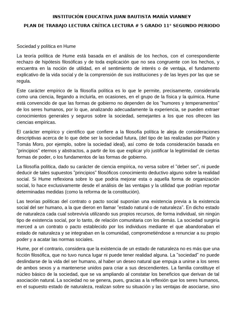 Lectura 5 Grado 11 | PDF | David Hume | Empirismo