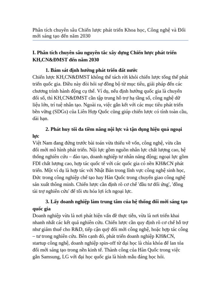 Câu 4 Phan Tich Chuyen Sau Chiến Lược KHCN 2030 | PDF