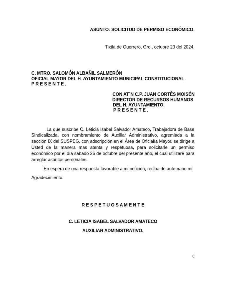 Oficio de Permiso | PDF