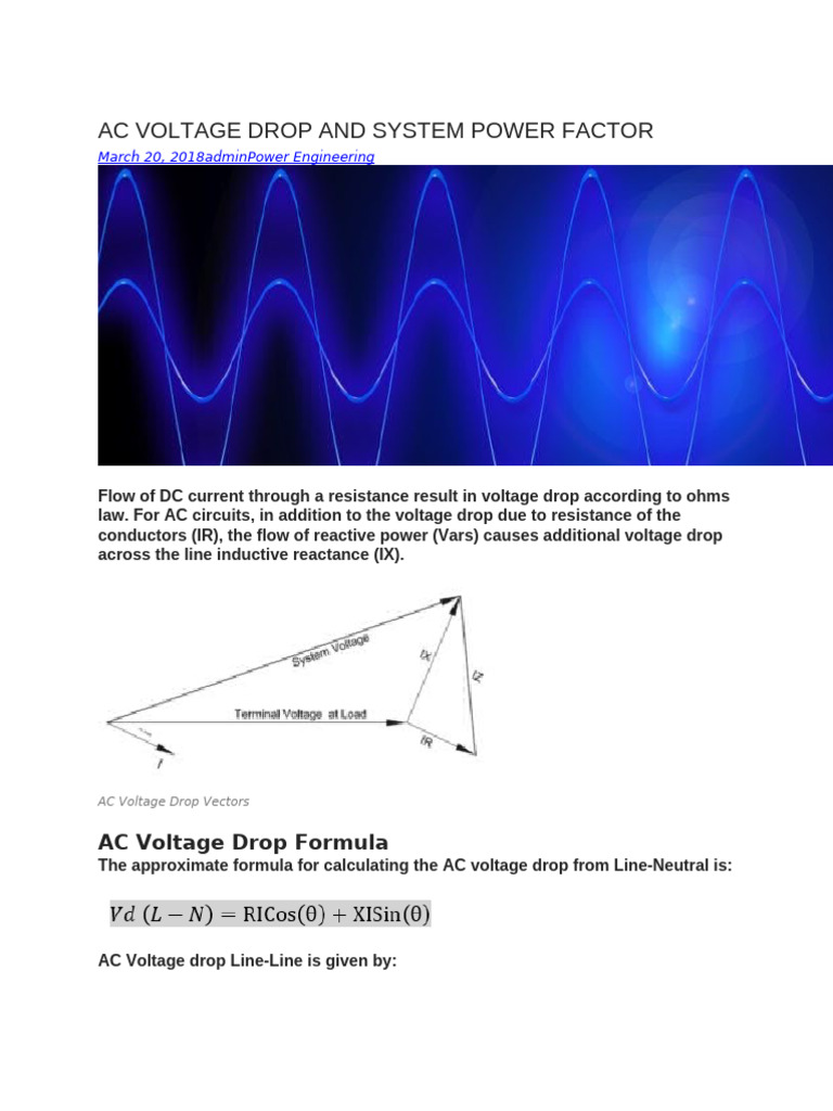 AC Voltage Drop and Power Factor Explained | PDF | Inductance ...