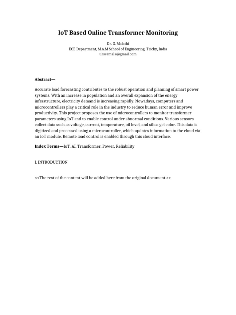 IoT Transformer Health Monitoring System | PDF
