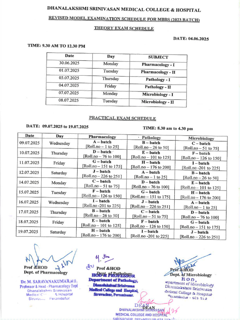 2023 Batch Revised Model Exam Schedule | PDF