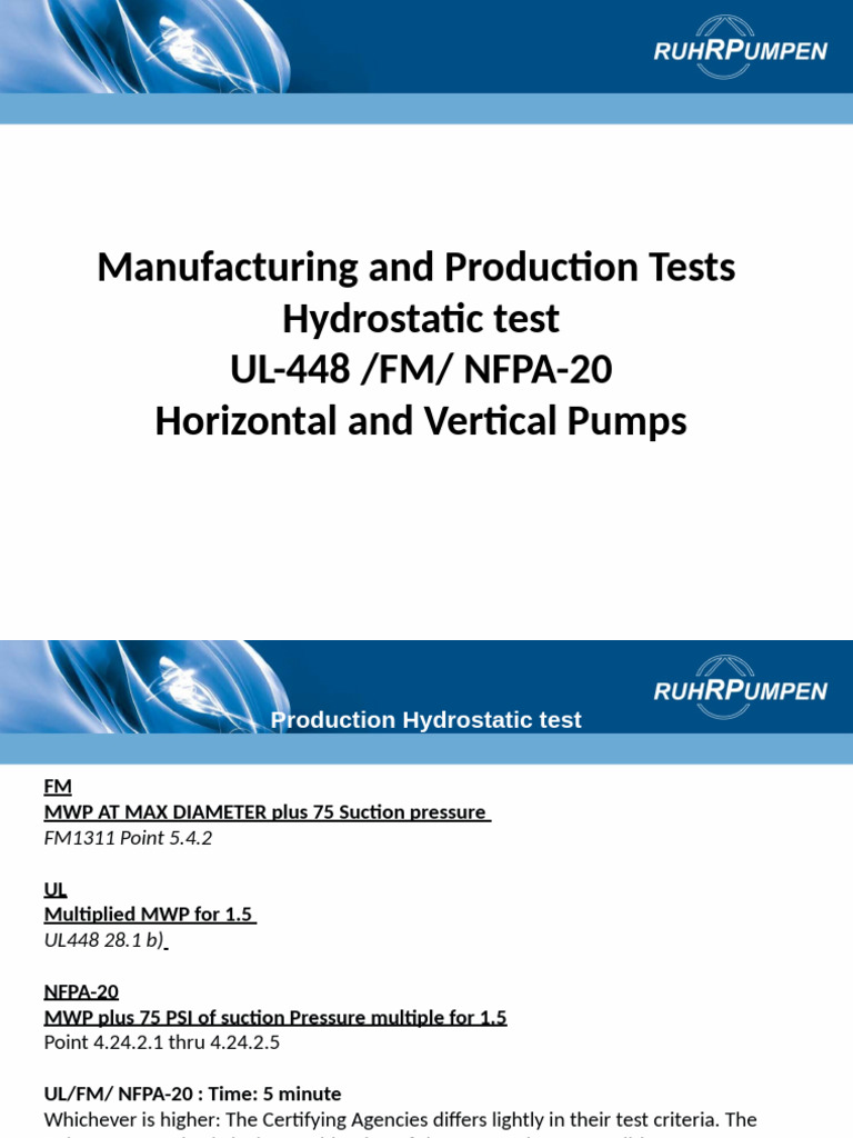 Hydrostatic Test UL-FM-NFPA-20 | PDF