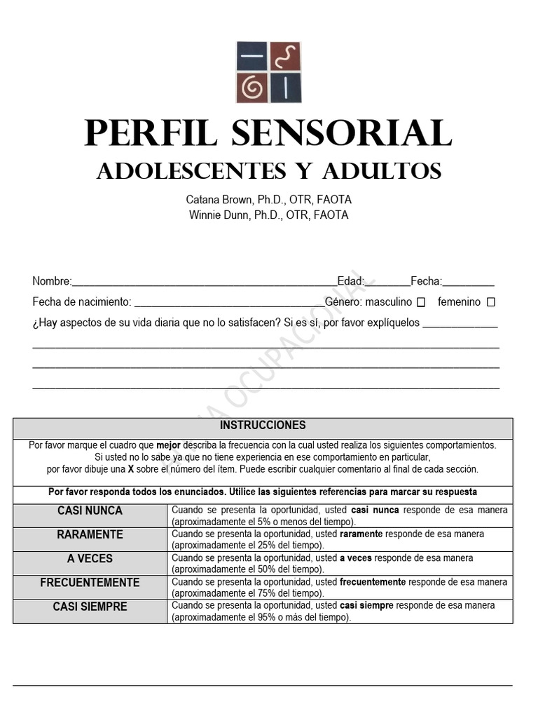 Cuestionario de Perfil Sensorial para Adultos | PDF | Relaciones ...