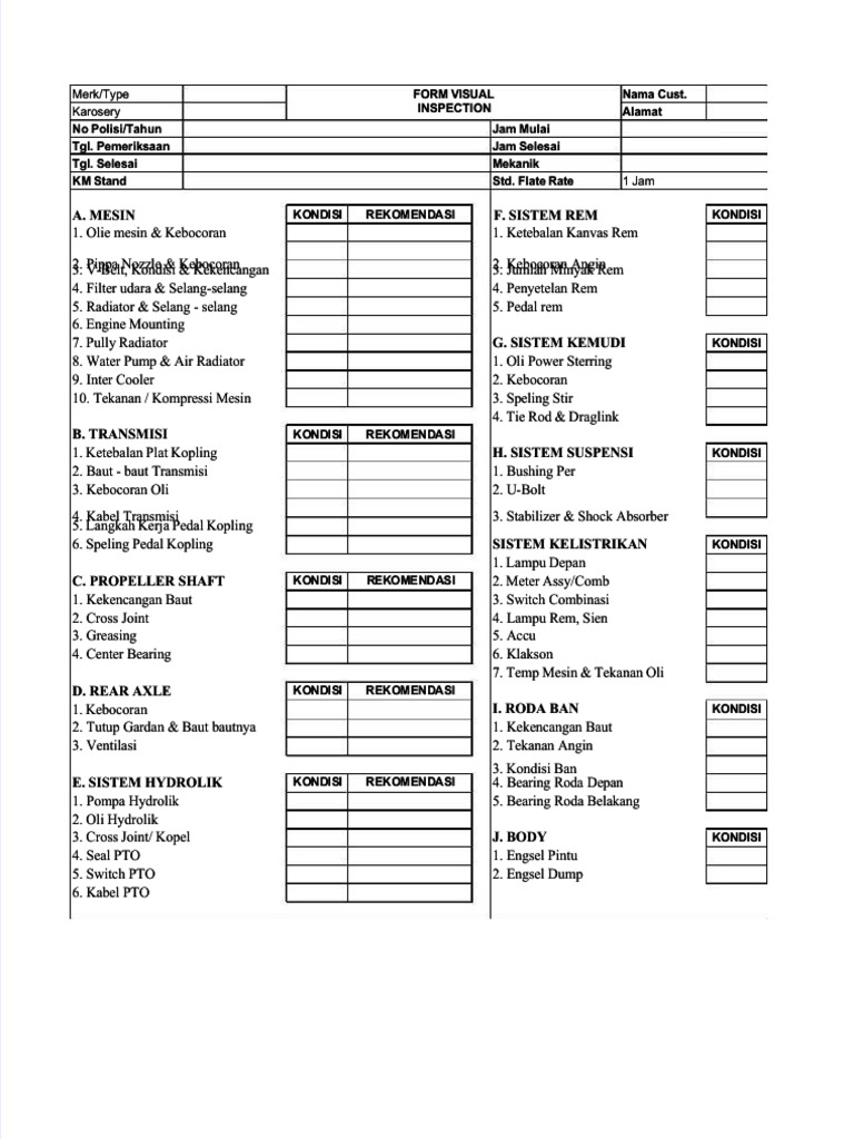 PDF Lampiran 1 Contoh Form General Check Up Head Truck Compress ...