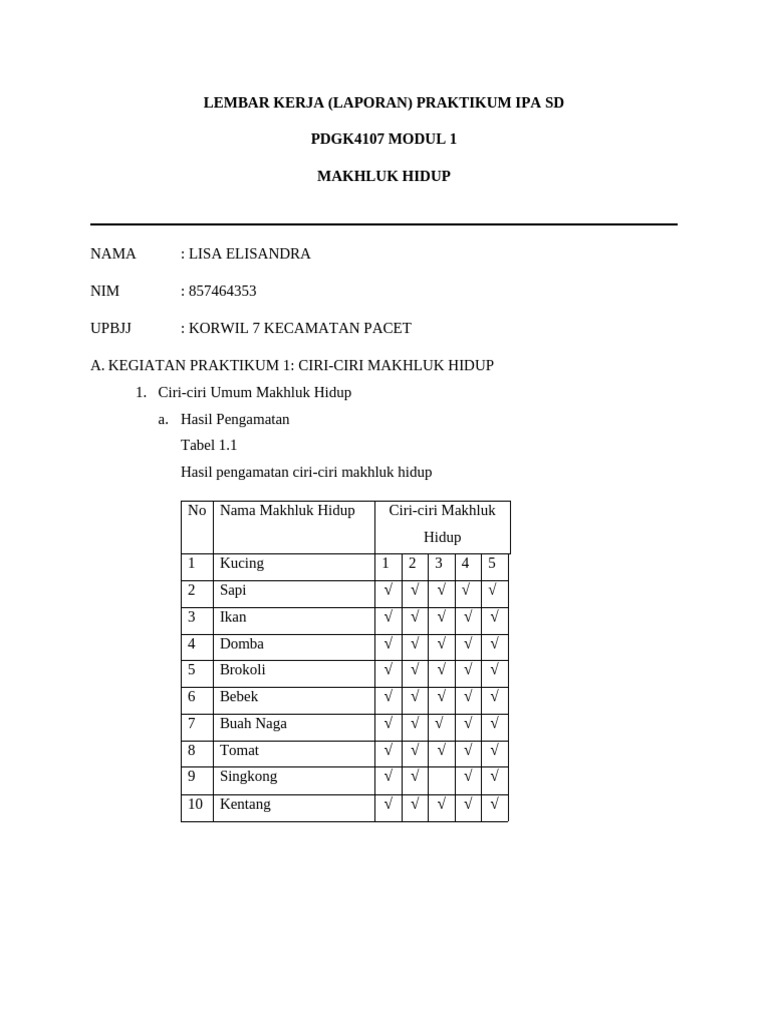 Lembar Kerja Ipa Modul 1 | PDF