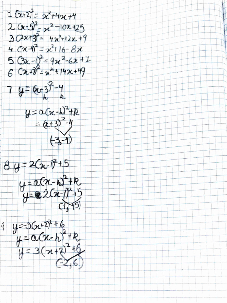 Quadratic Equatoons Converting To Vertex Form Worksheet | PDF