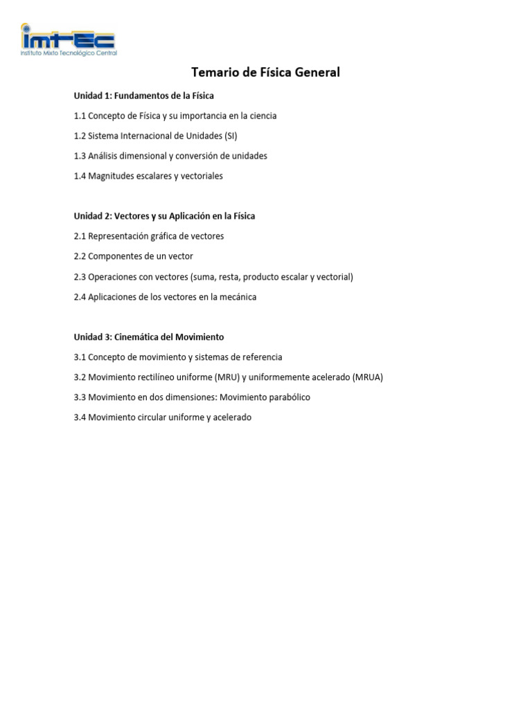 Temario Completo de Física General | PDF | Fuerza | Las leyes del ...