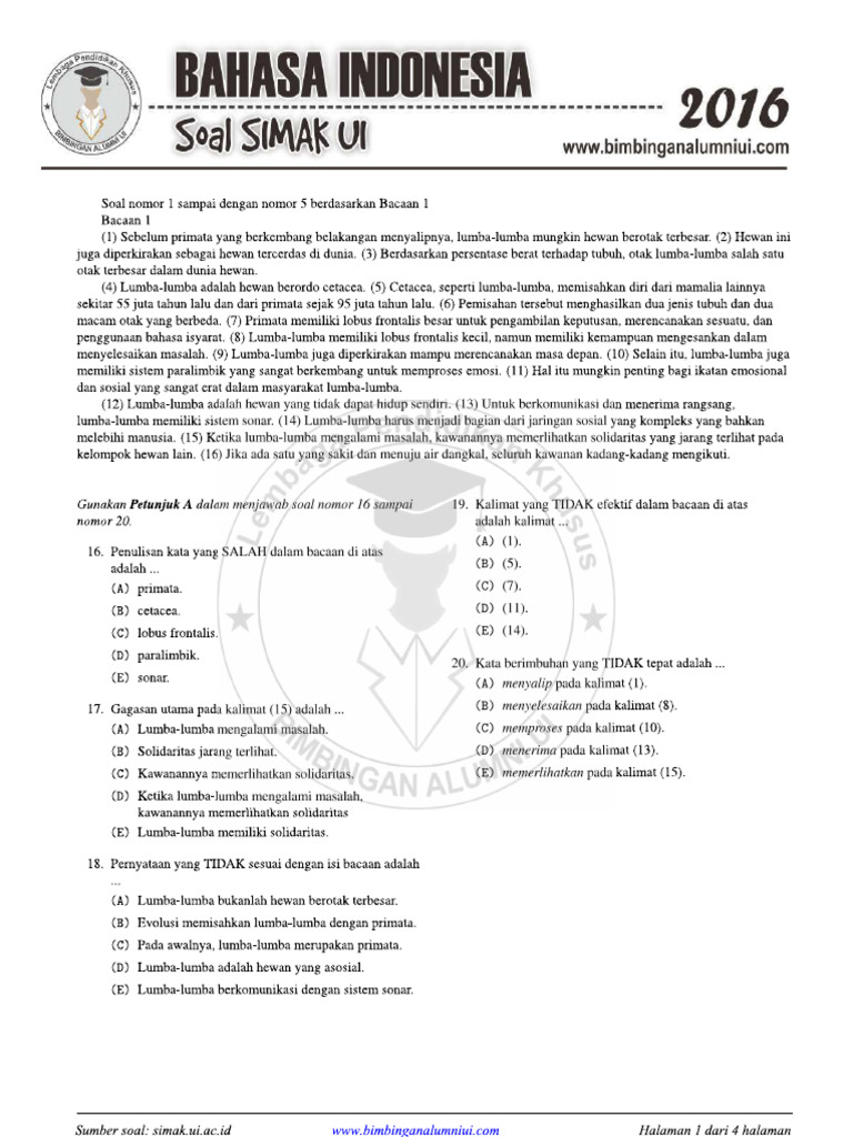 Soal Simak Tahun 2016 | PDF