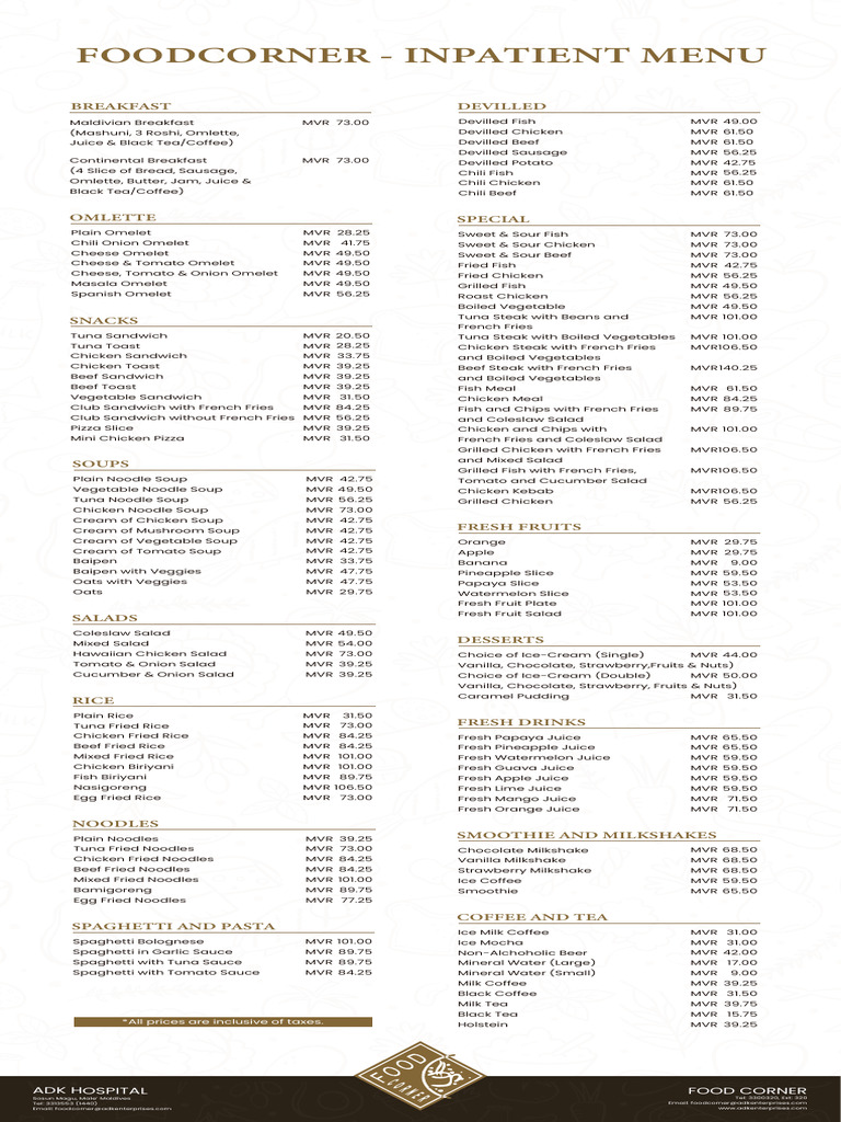 Foodcorner - Inpatient Menu | PDF | Foods | Cuisine