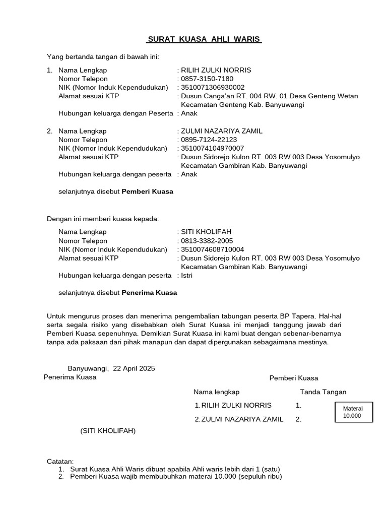 Kuasa Ahli Waris | PDF