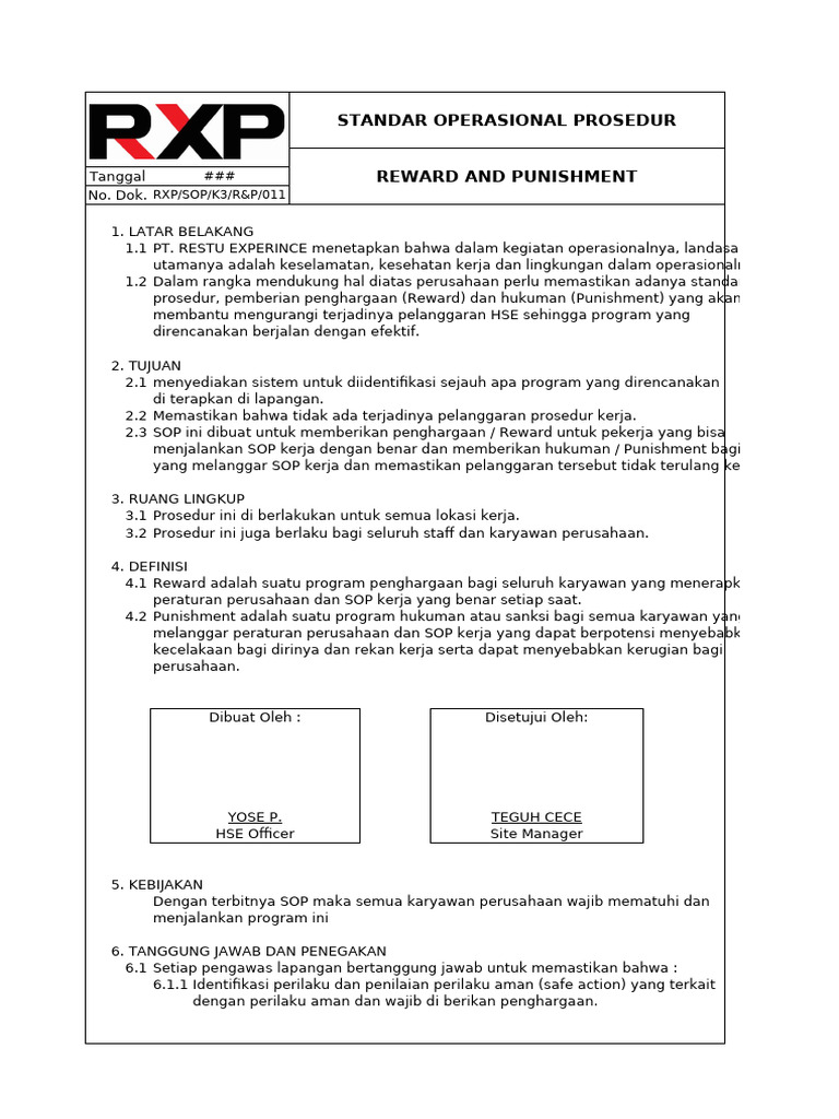 SOP-RXP-11 Reward and Punishment | PDF