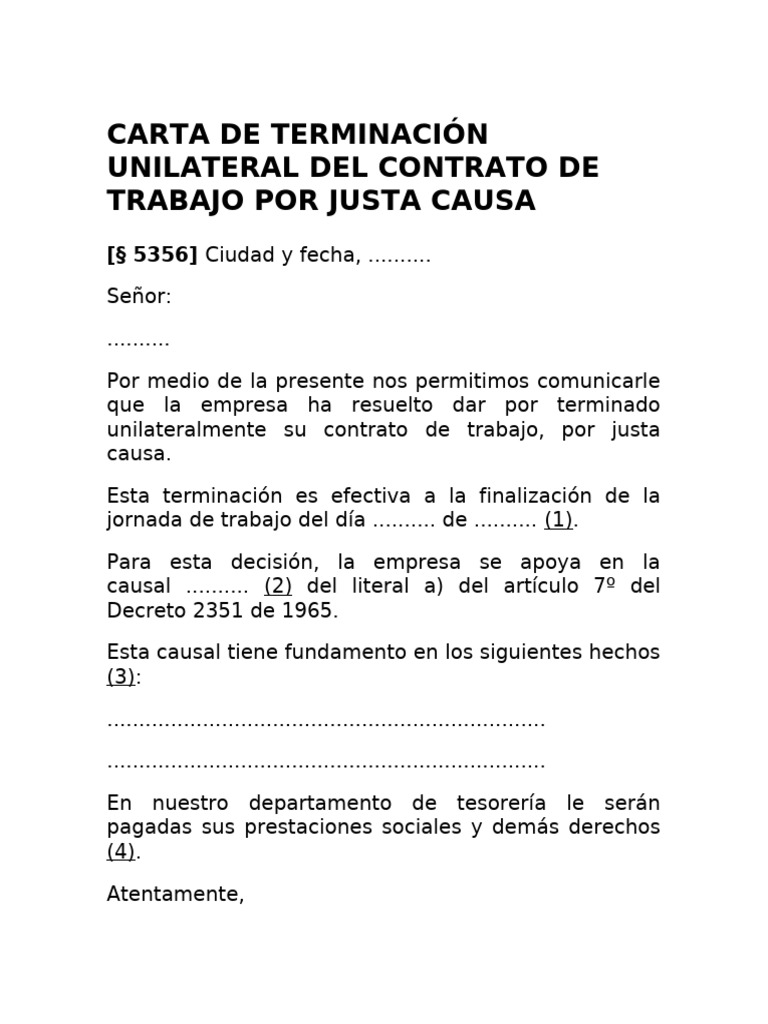 Terminación Unilateral del Contrato Laboral | PDF