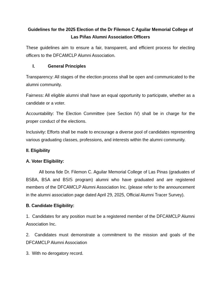 2025 DFCAMCLP Alumni Election Guidelines | PDF | Voting | Elections