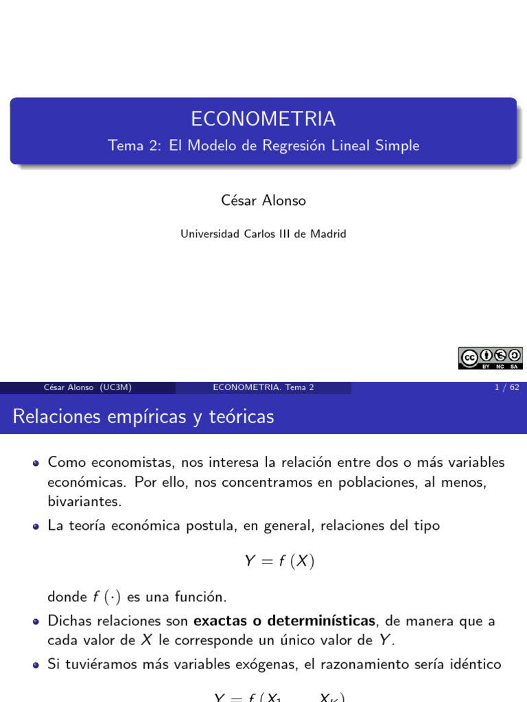 Tema 2 Modelo de Regresion Lineal Simple | PDF | Mínimos cuadrados ordinarios | Teoría de la ...