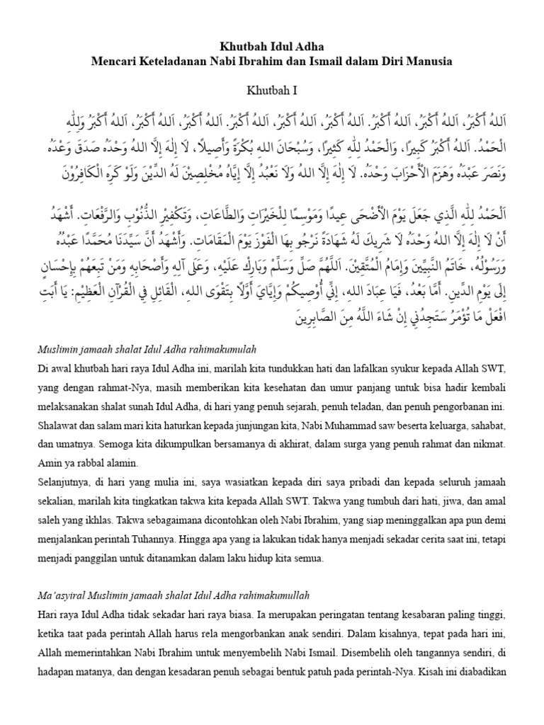 Khutbah Idul Adha Mencari Keteladanan Nabi Ibrahim Dan Ismail Dalam Diri Manusia | PDF