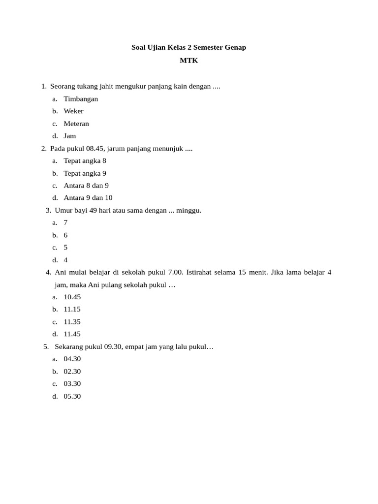 Soal Ujian MTK Kelas 3 Smtr Genap | PDF