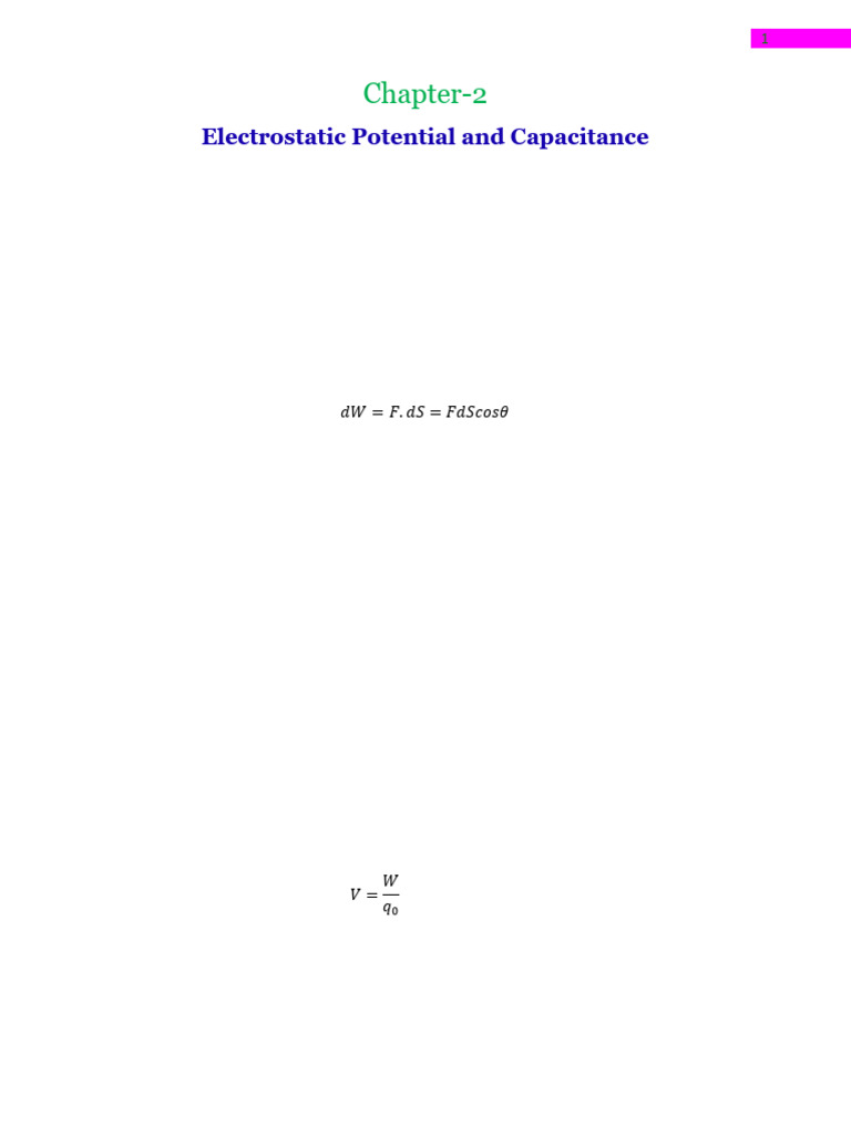Chapter-2 Electrostatic Potential and Capacitance | PDF | Potential Energy | Voltage