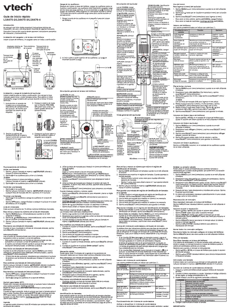 LS6475-3 SP QSG | PDF | Auriculares | Teléfono