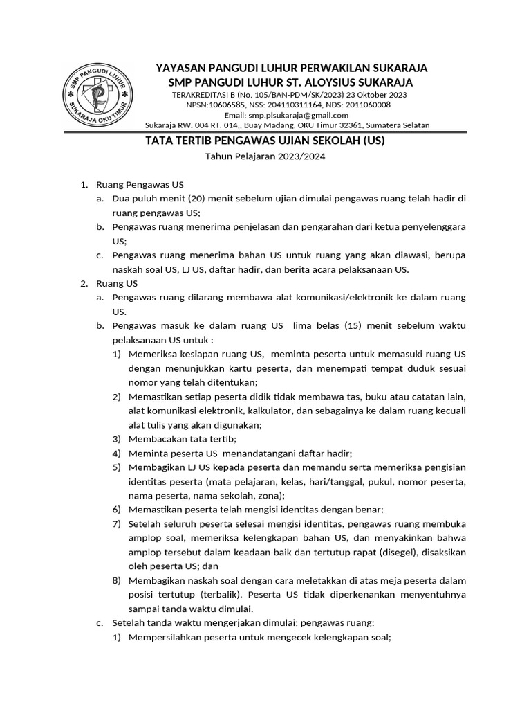 Tata Tertib Pengawas 2018-2019 | PDF