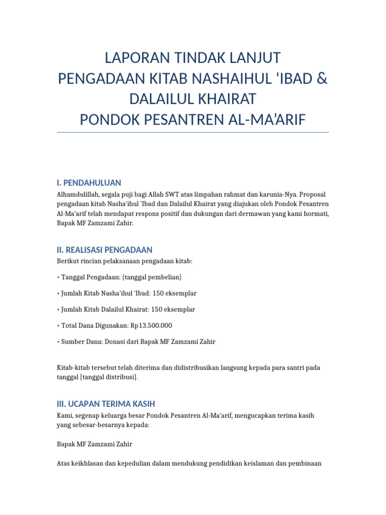 Laporan Tindak Lanjut Kitab | PDF