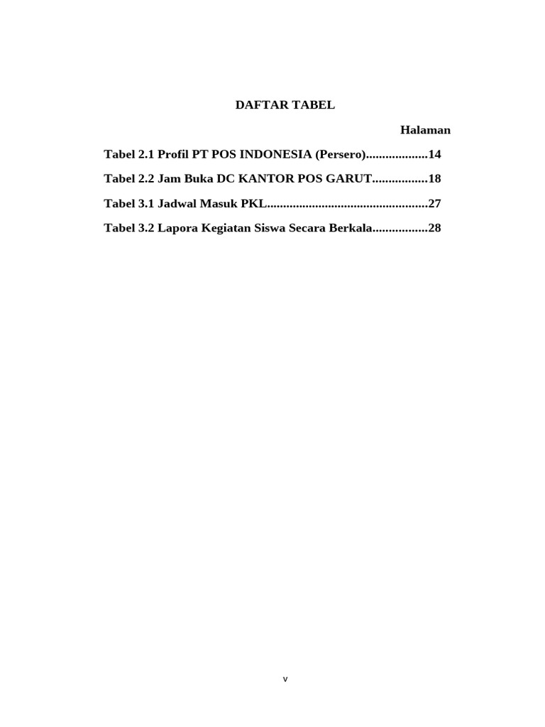 Daftar Tabel Laporan PKL SMK | PDF