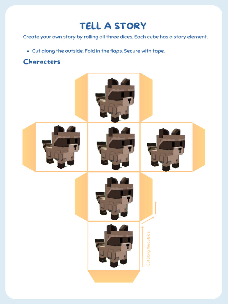 Blue, White Fun Illustrative Story Elements Dice Printable | PDF