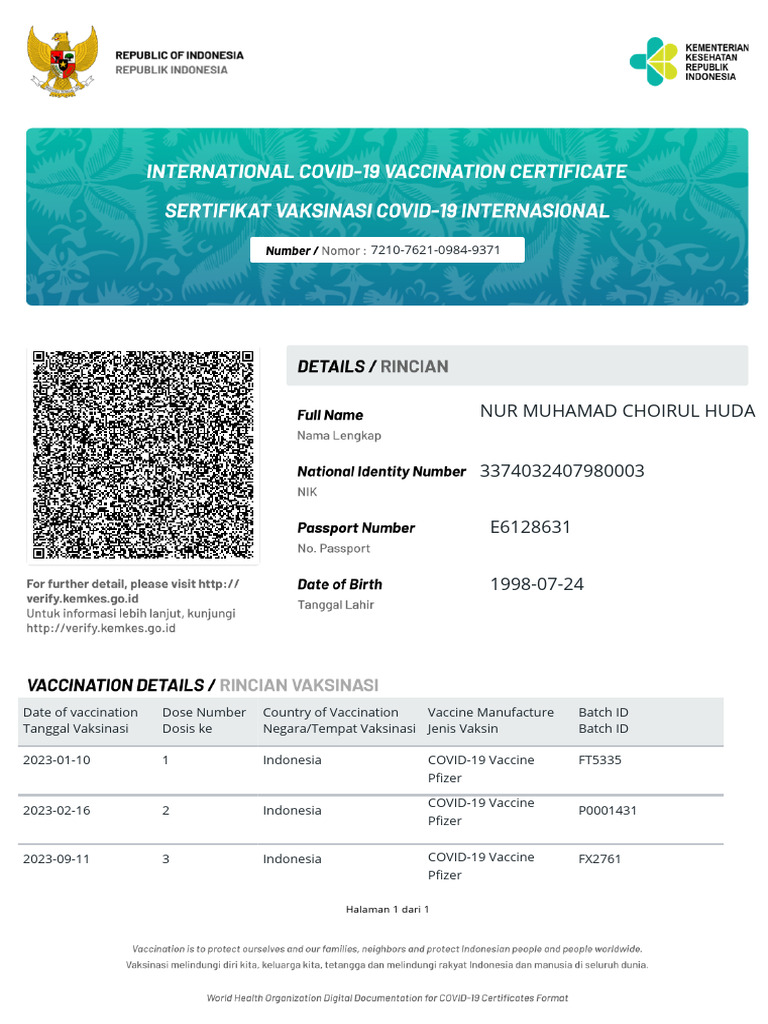 Sertifikat Vaksin Who 558 | PDF