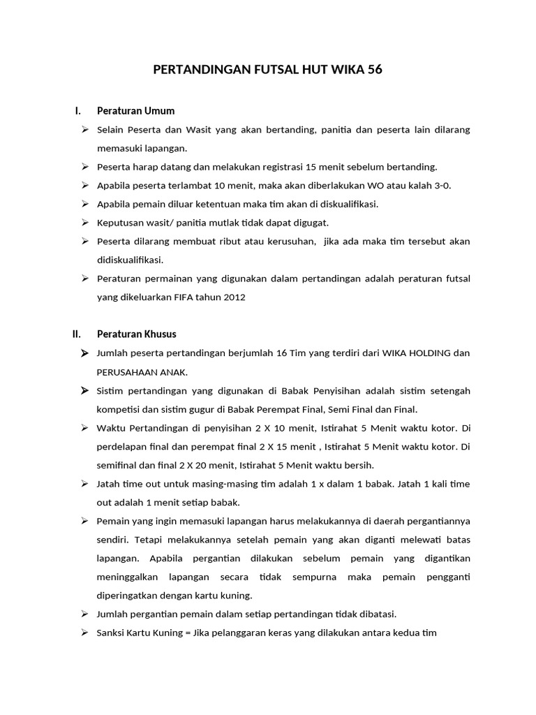 Peraturan Futsal Hut Wika 56 | PDF