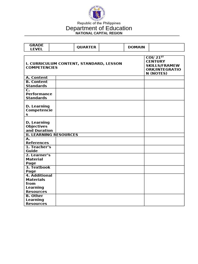 English LESSON PLAN NCR Template For OUTPUT | PDF | Learning | Teachers