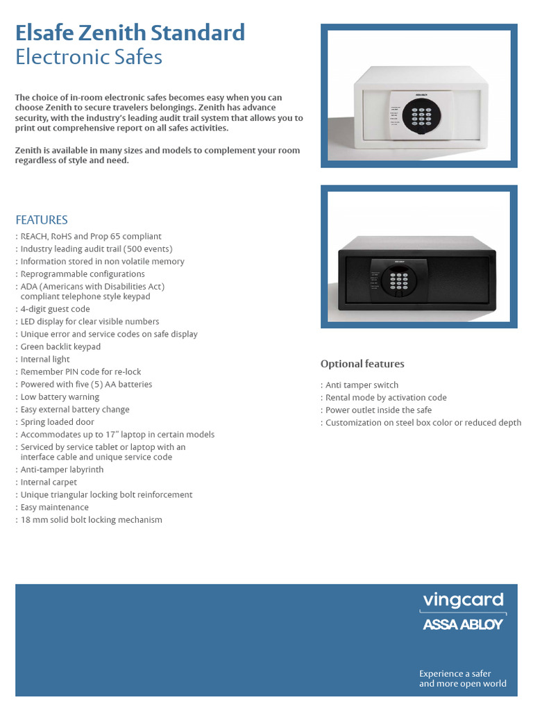 Zenith Electronic Safes Overview | PDF | Laptop | Usb