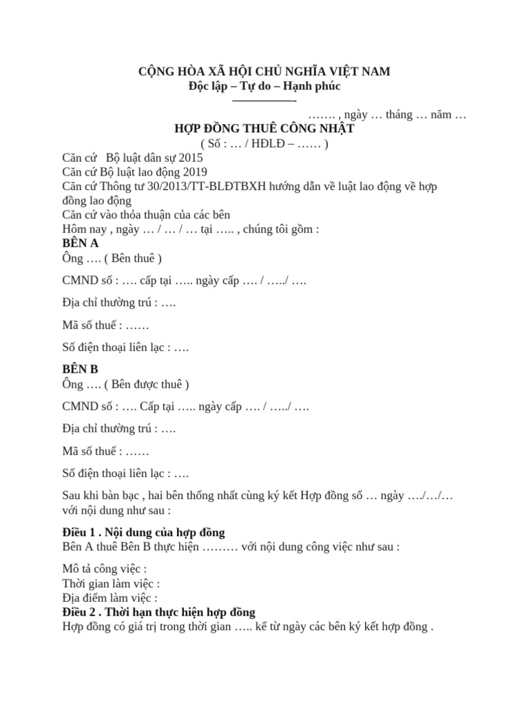 Hop Dong Thue Cong Nhat | PDF