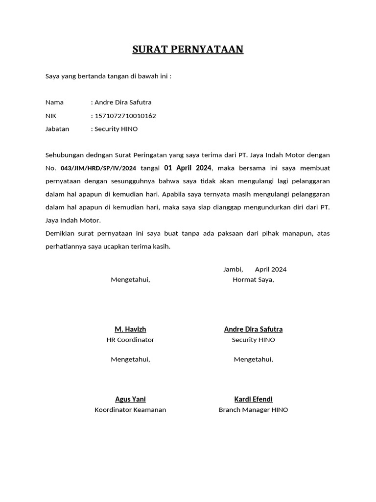 Surat Pernyataan SP | PDF